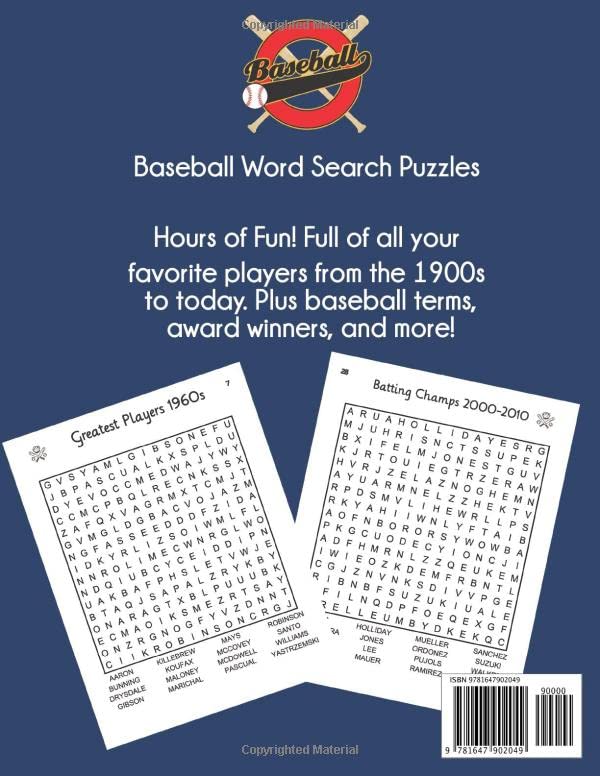 Baseball Word Search Large Print – Dylanna Press