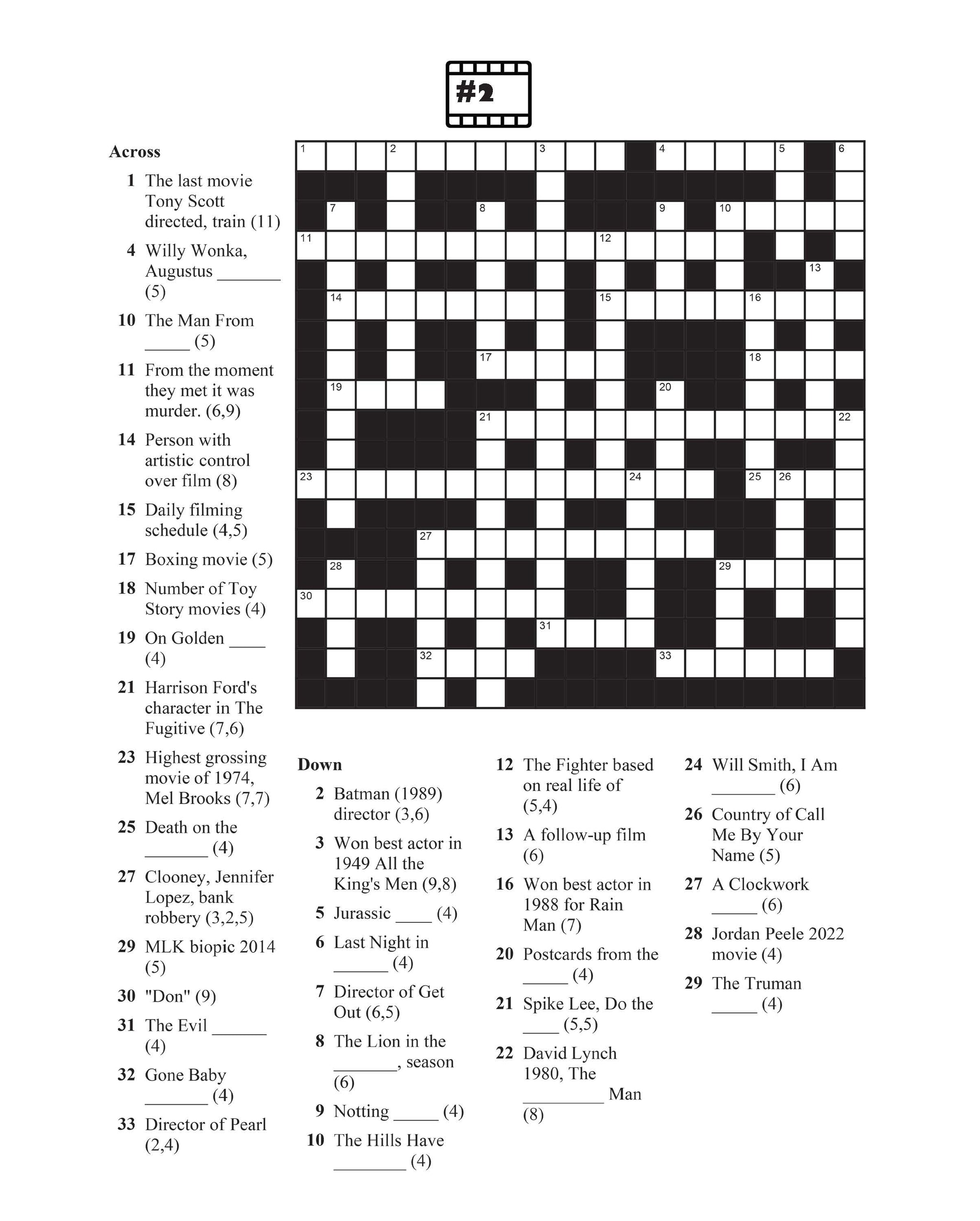 Movie Themed Crosswords